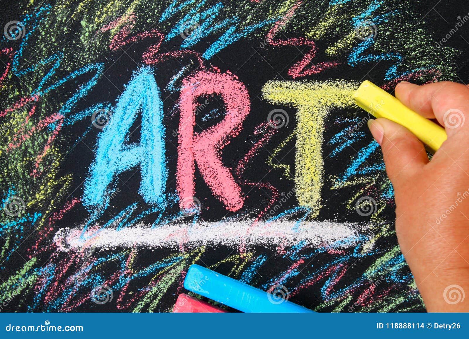 The Text of the Art is Drawn with Colorful Chalk on a Chalkboard. Stock ...