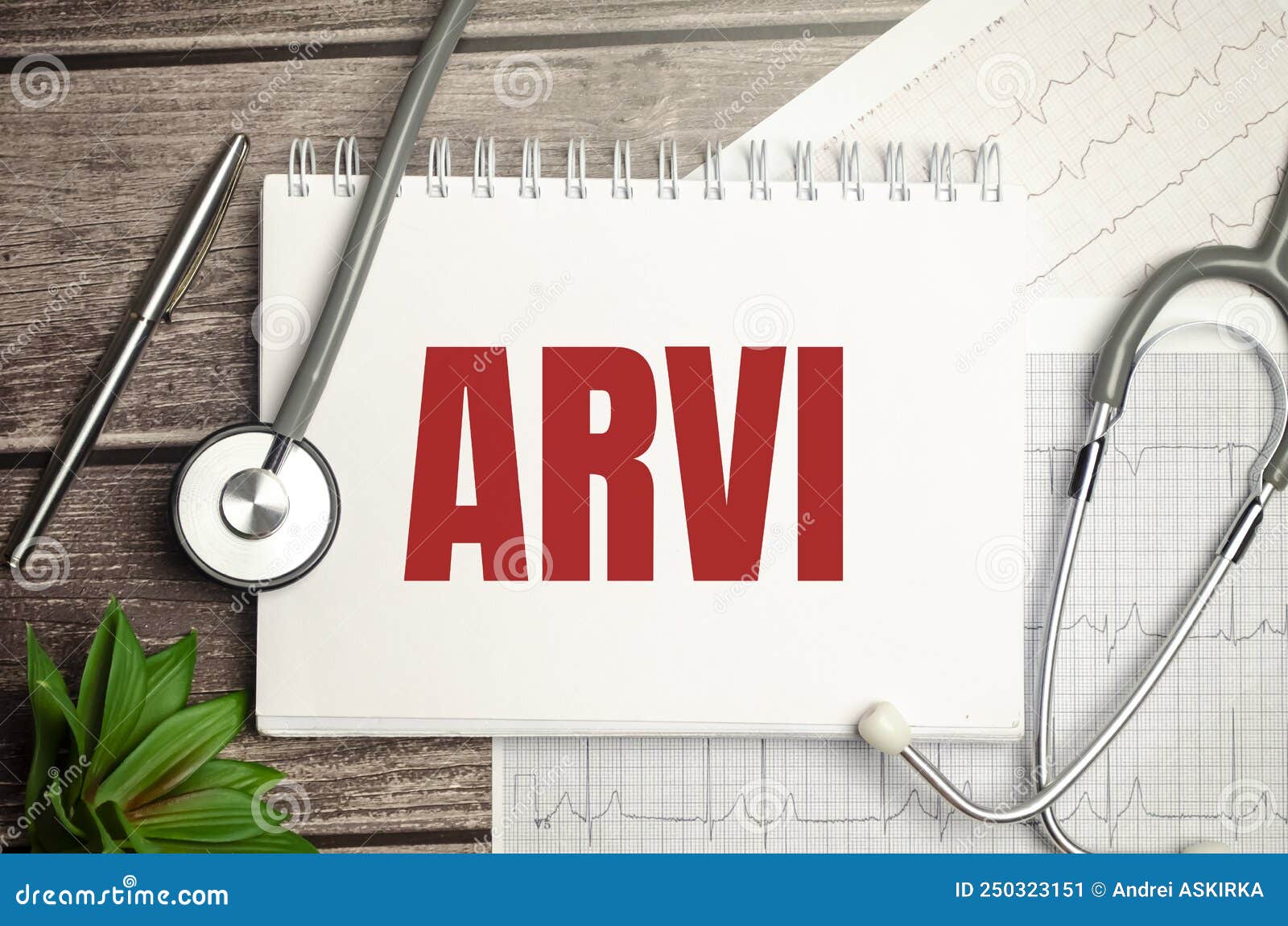 Text ARVI on a White Background with Stethoscope Stock Image - Image of ...