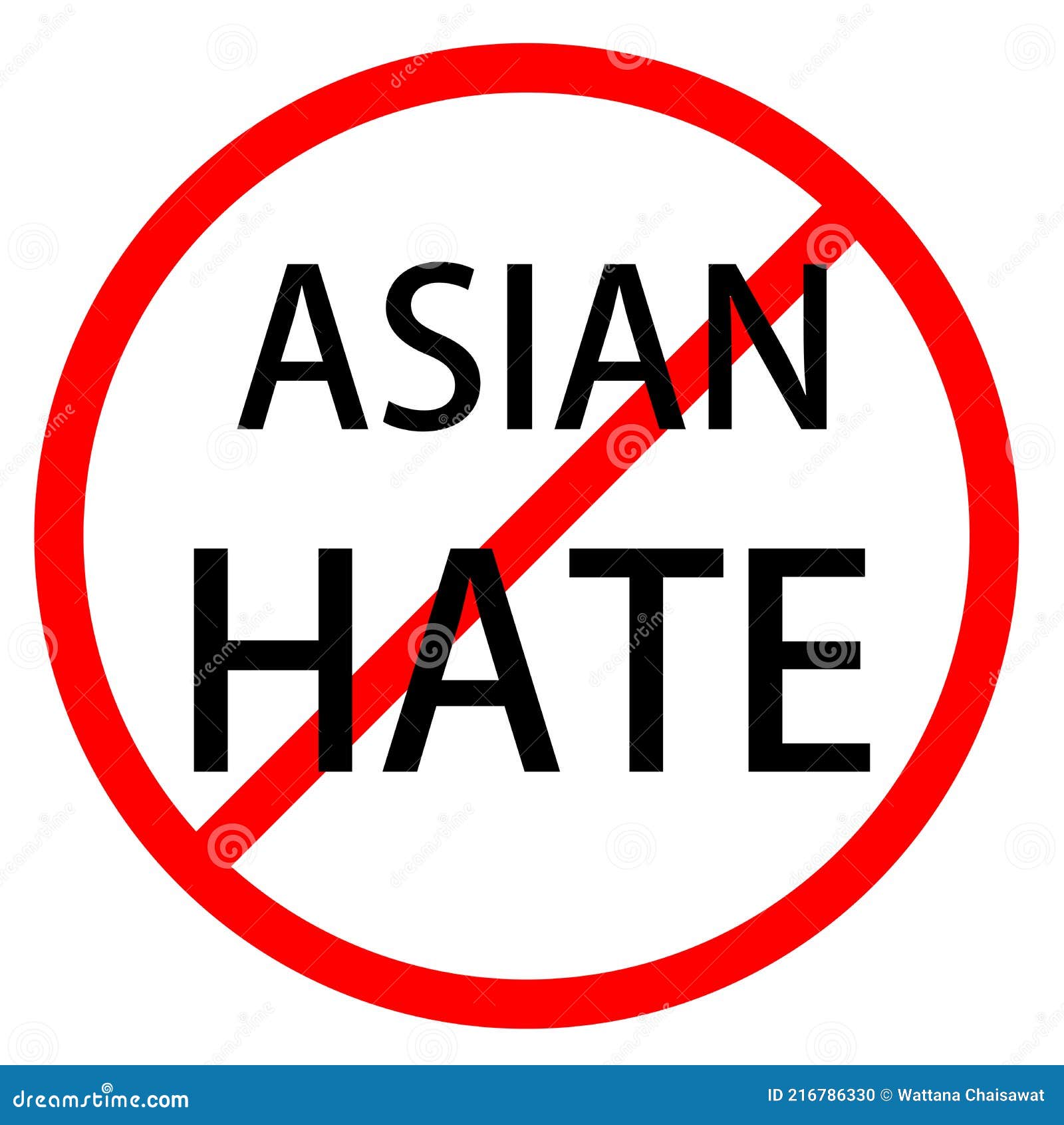 Text ASIAN HATE is in Red Circle with Red Line Projected through the ...
