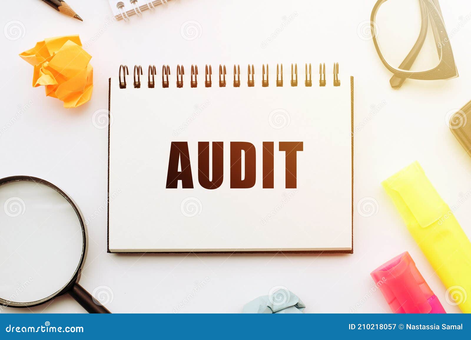 Text AUDIT in Notebook on White Table with Office Tools Stock Image ...