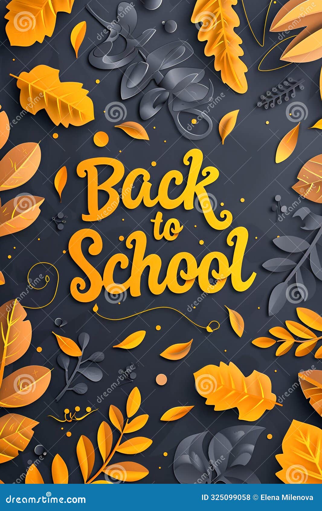 Text Back To School on Black Background with Leaves Stock Photo - Image ...