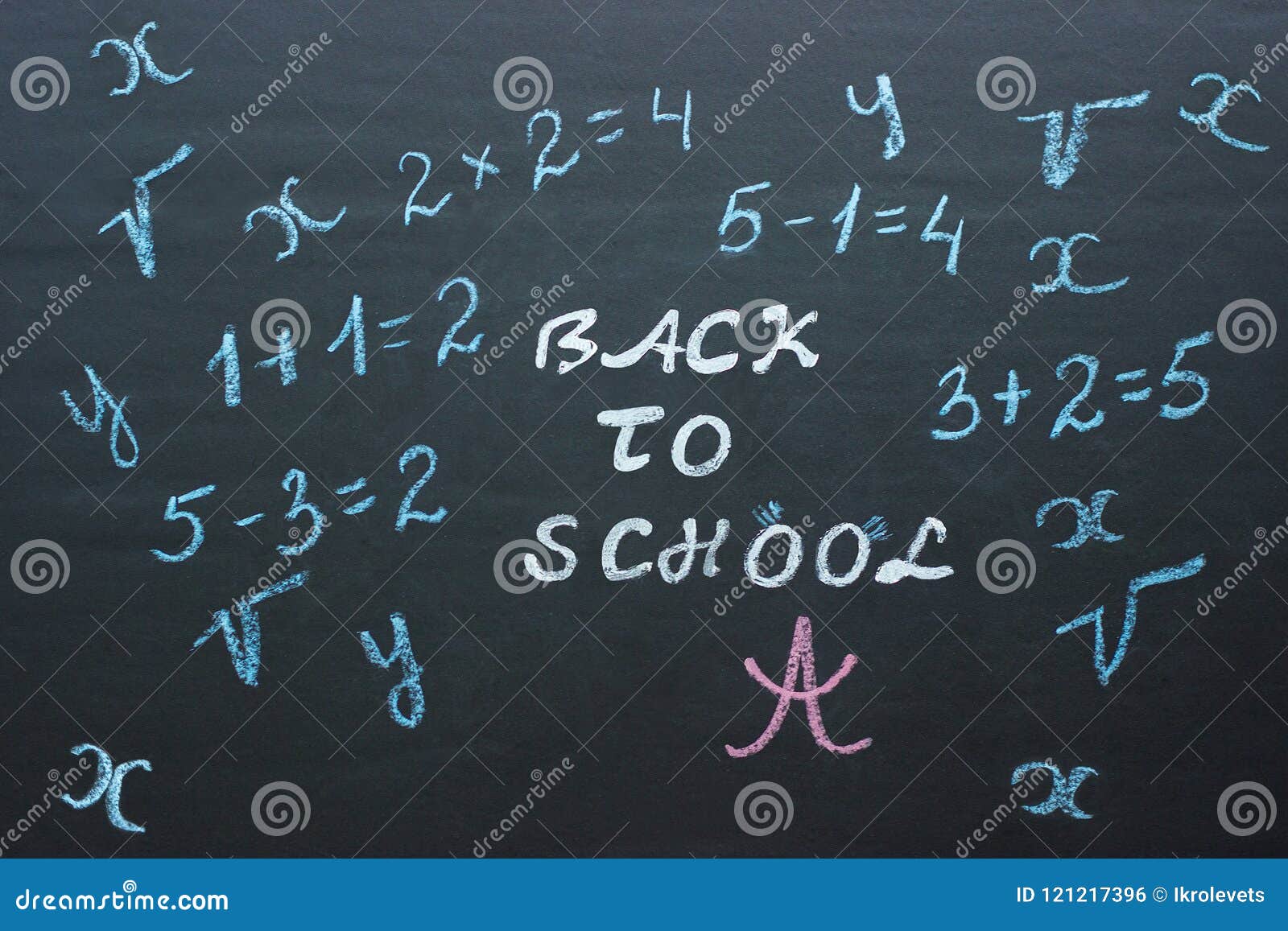 Text Back To School and Mathematical Examples on Black Chalkboar Stock ...