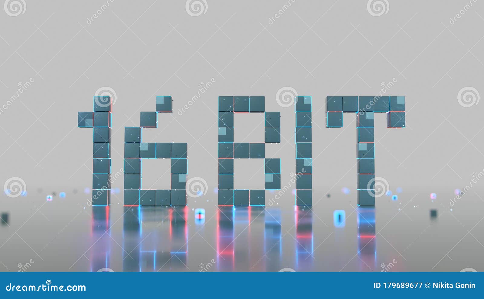 Text 16 Bit of Glowing Pixels 3D Rendering Illustration Stock ...