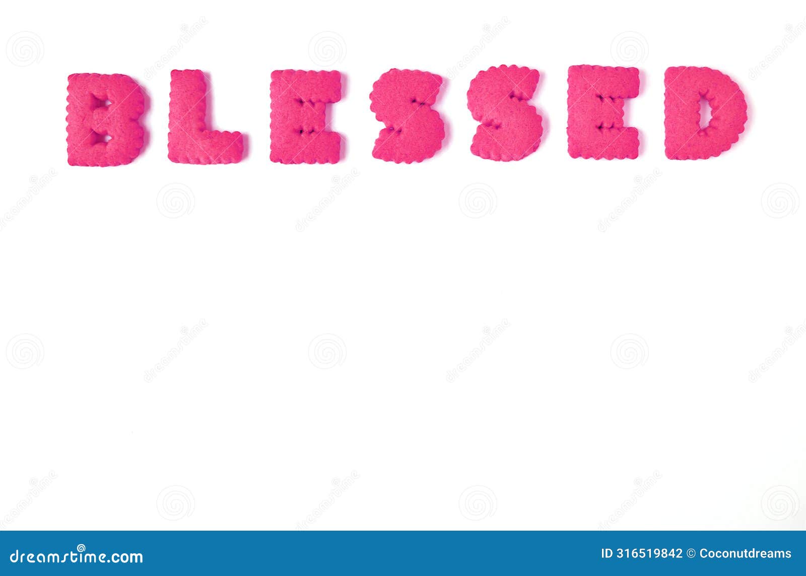 Text BLESSED Spelled with Pink Alphabet Shaped Cookies on White ...