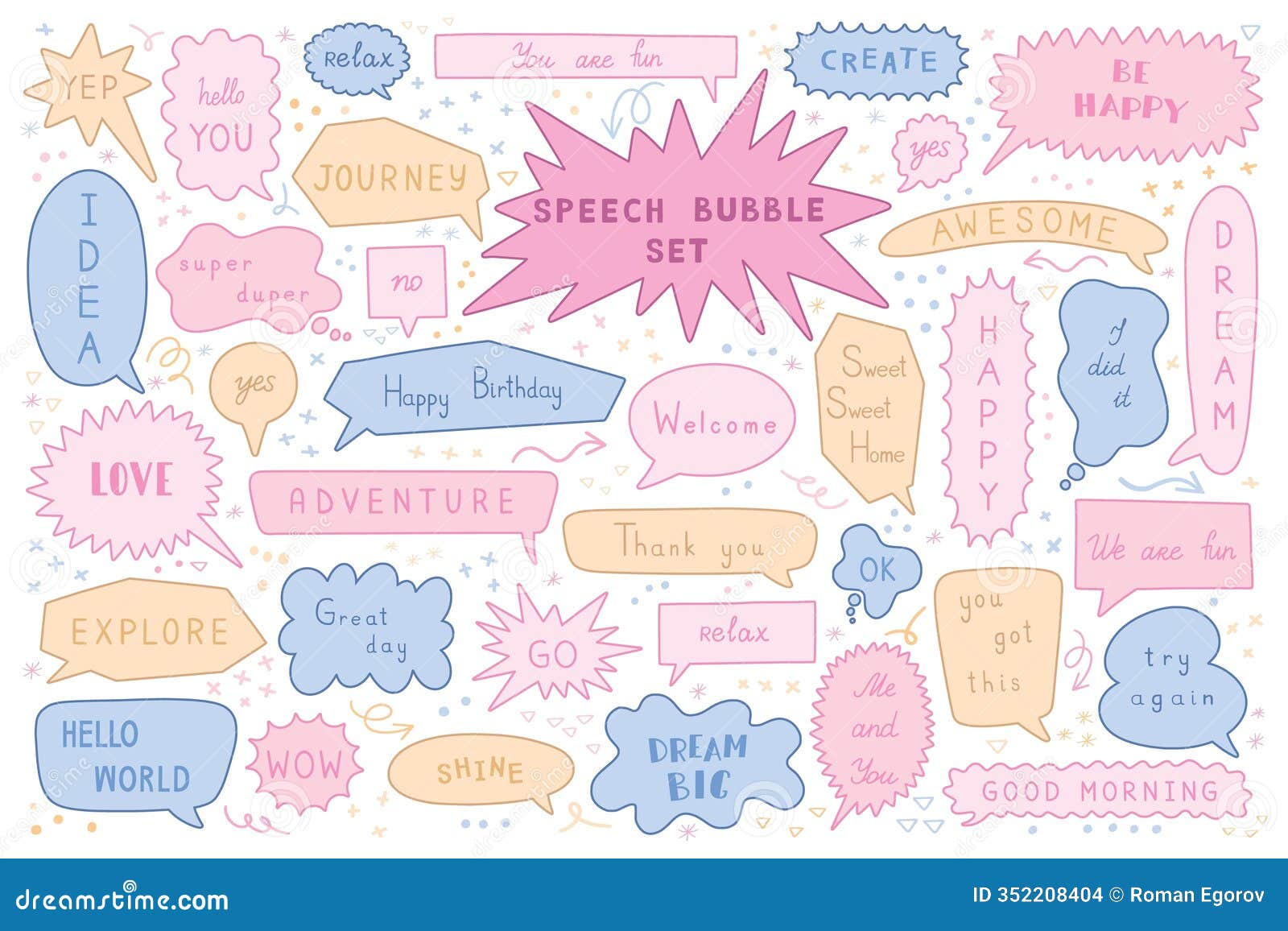 Text Box. Dialog Balloon Frame, Hand Drawn Talk or Speech Cloud. Cute ...