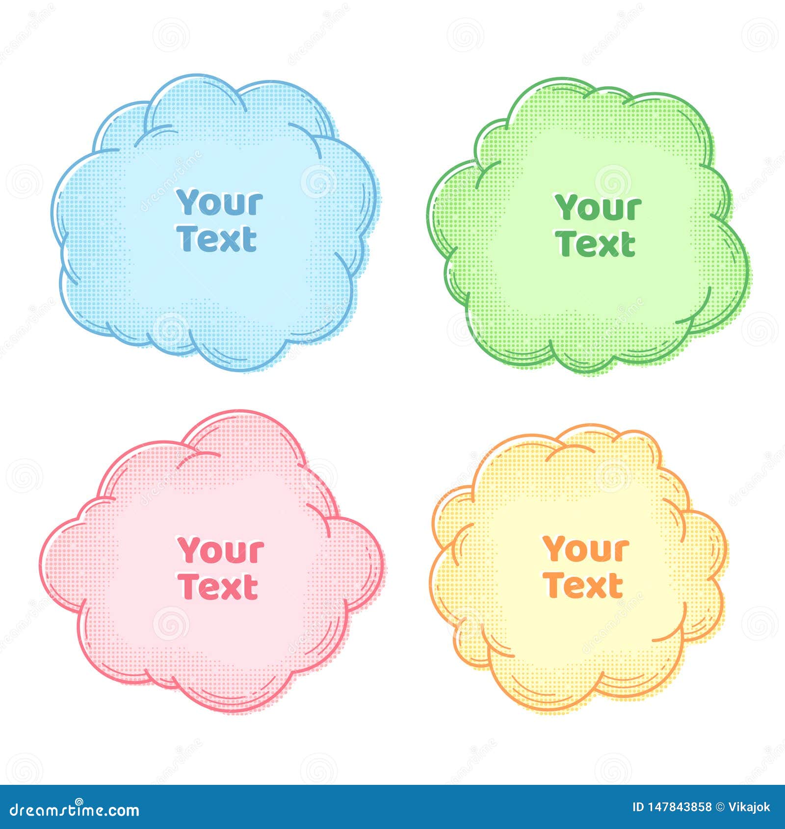 Text Boxes Collection, Set of Speech and Thought Bubbles with Halftone ...