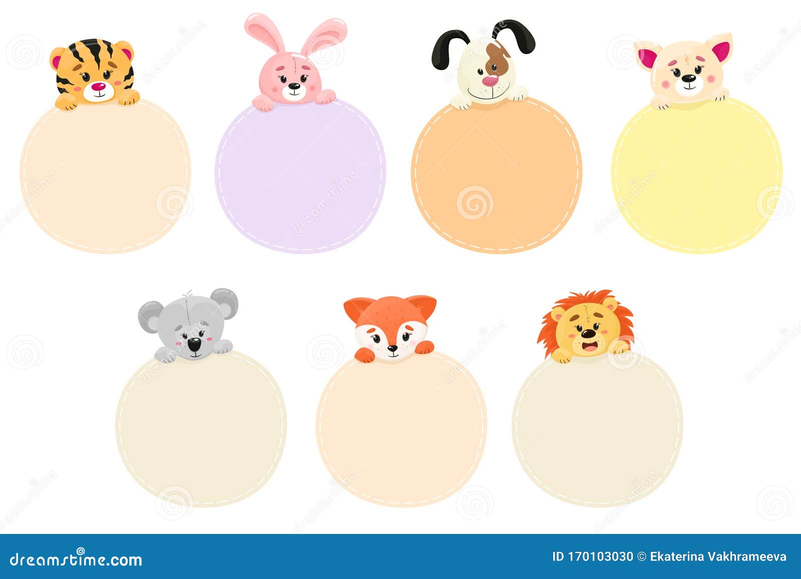 Text Bubbles with Cute Animal Faces. Vector Isolates in Cartoon Flat ...