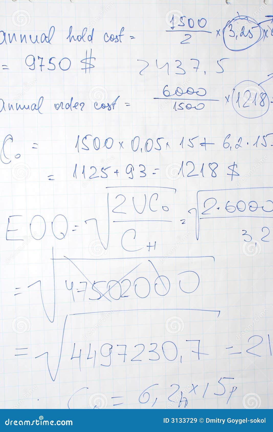 Text of calculations stock image. Image of white, board - 3133729