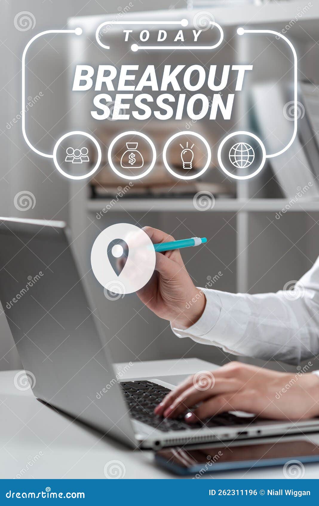 Text Caption Presenting Breakout Session. Business Overview Workshop Discussion or Presentation ...