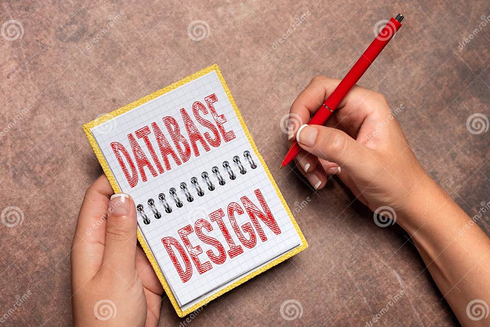 Text Caption Presenting Database Design. Word for Organisation of Data According To a Database ...