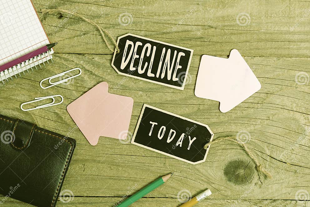 Text Showing Inspiration Decline. Business Approach Become Smaller Fewer less Decrease Politely ...