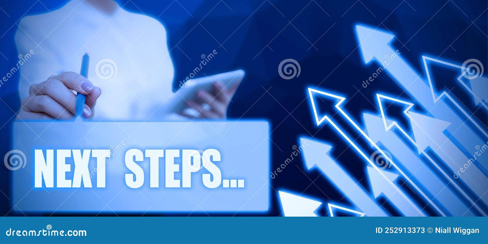 Hand Writing Sign Next Steps . Business Showcase Numper of Process ...