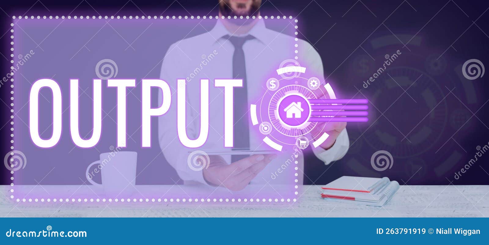 Text Caption Presenting Output. Word for the Final Result of Something ...