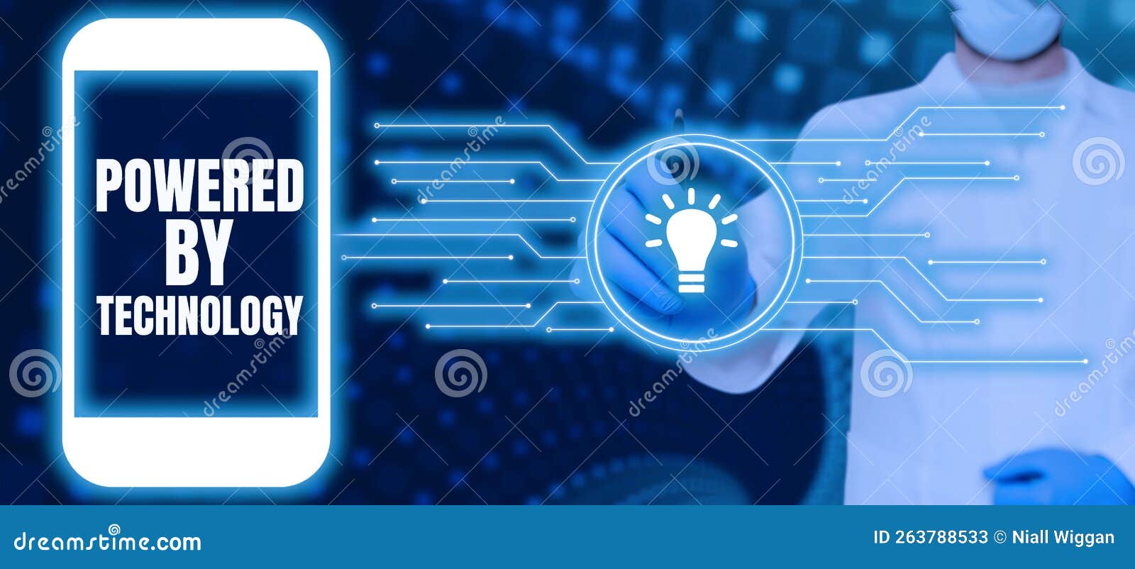 Text Caption Presenting Powered by Technology. Word Written on ...