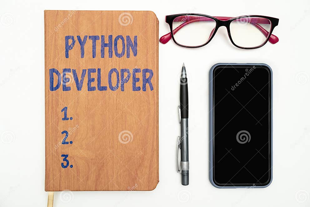 Text Caption Presenting Python Developer. Business Showcase Responsible for Writing Serverside ...