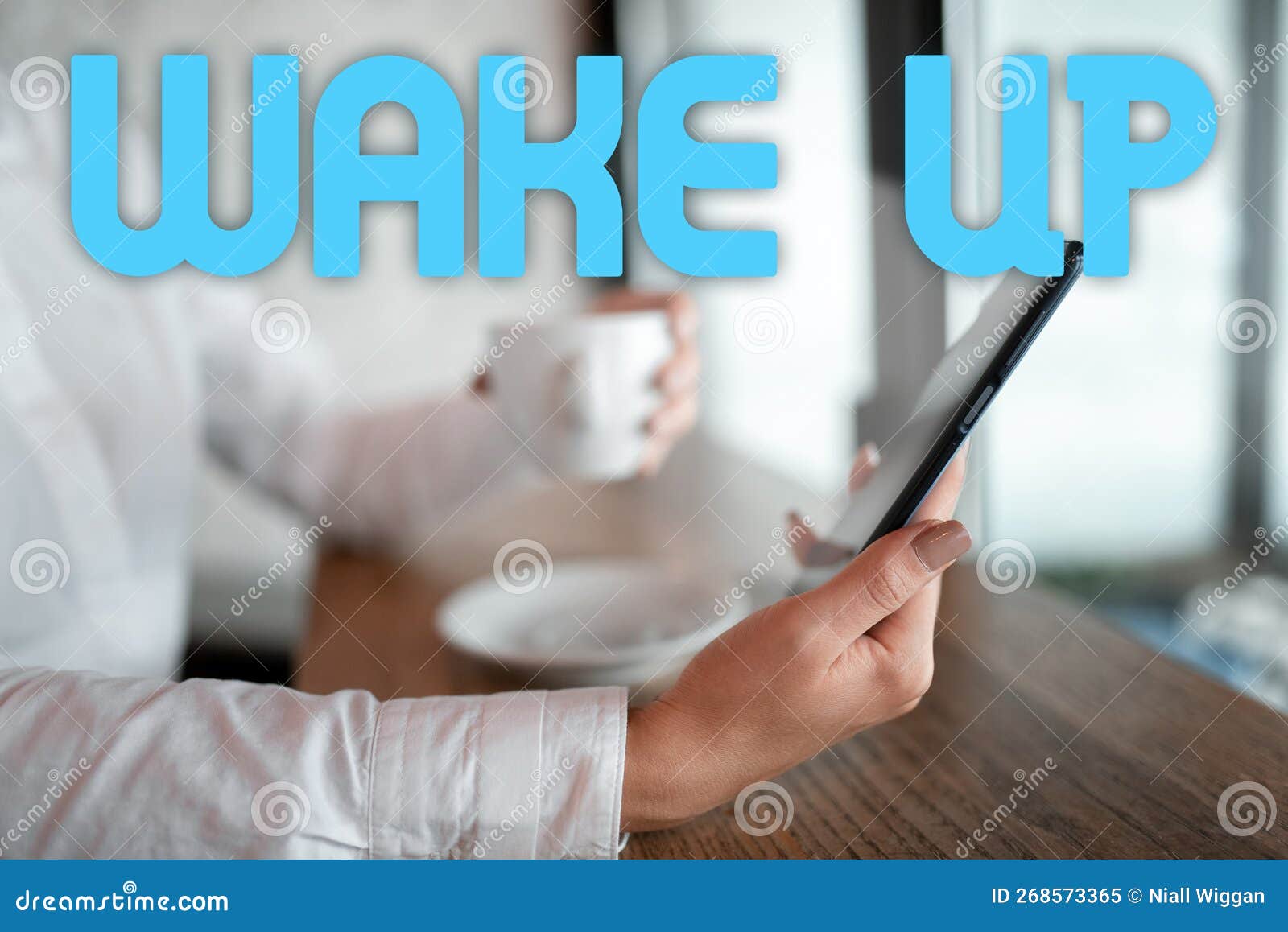 Text Caption Presenting Wake Up. Word for an Instance of a Person ...