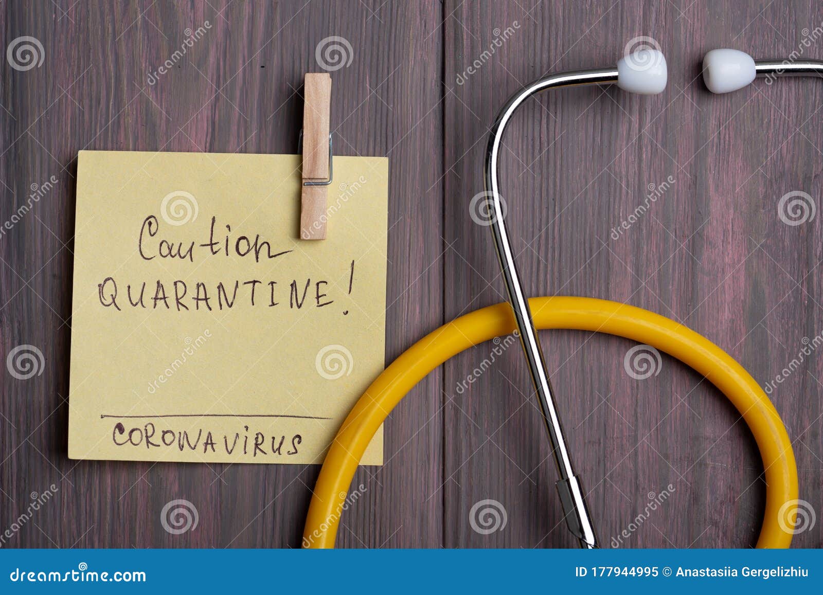Text Caution Quarantine Coronavirus on Sticky Note that Hangs with a ...