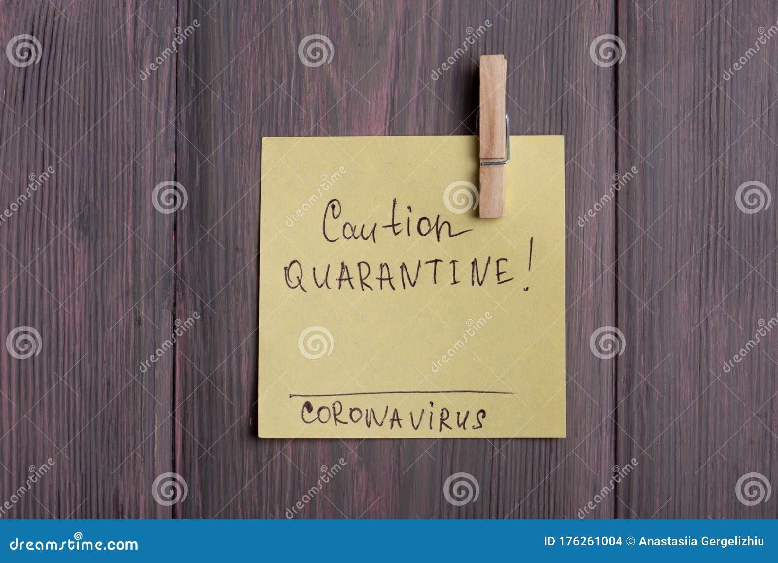Text Caution Quarantine Coronavirus on Sticky Note that Hangs with a ...