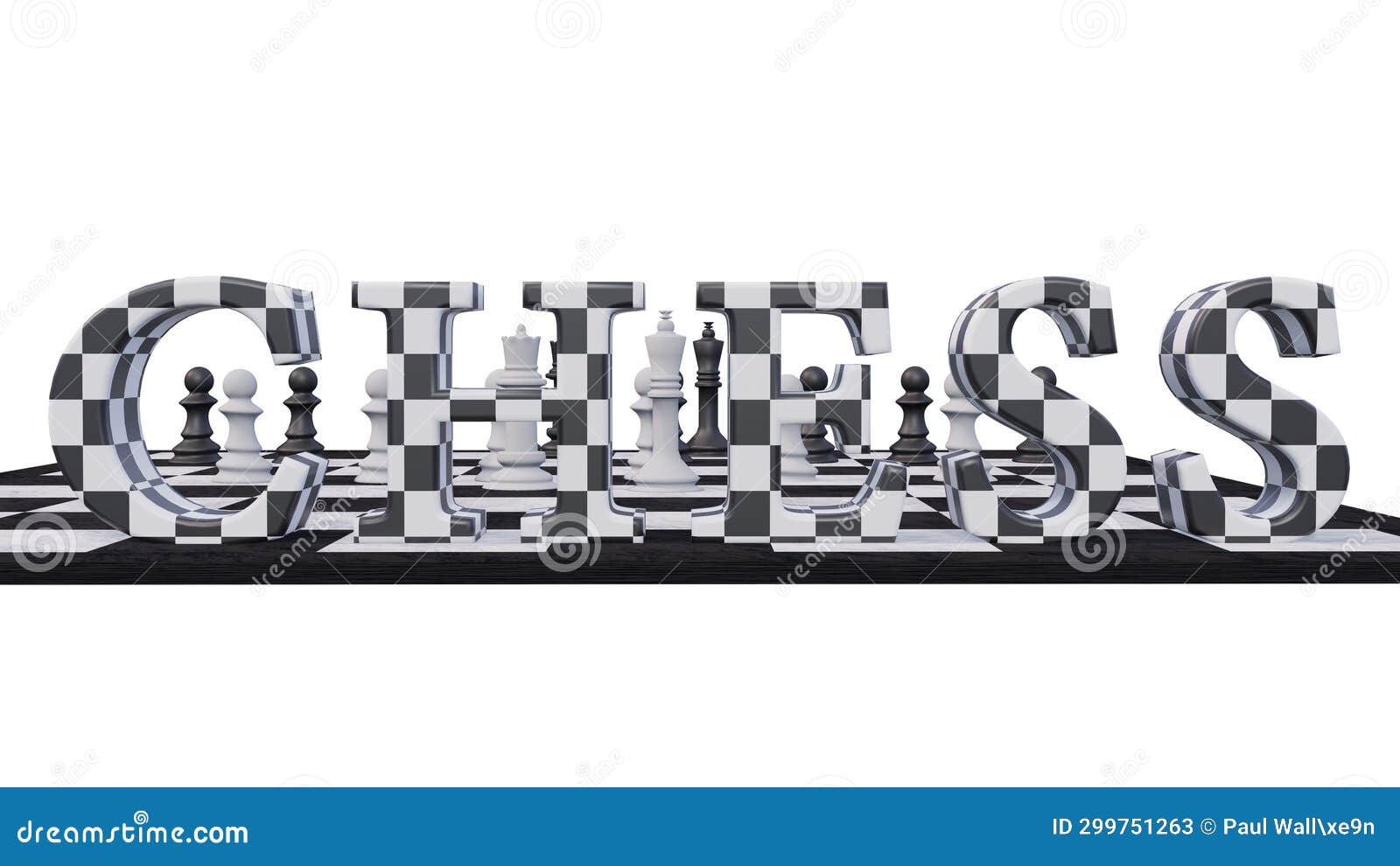 Text "Chess" with Chess Pieces in the Background. 3d Rendering. Stock ...