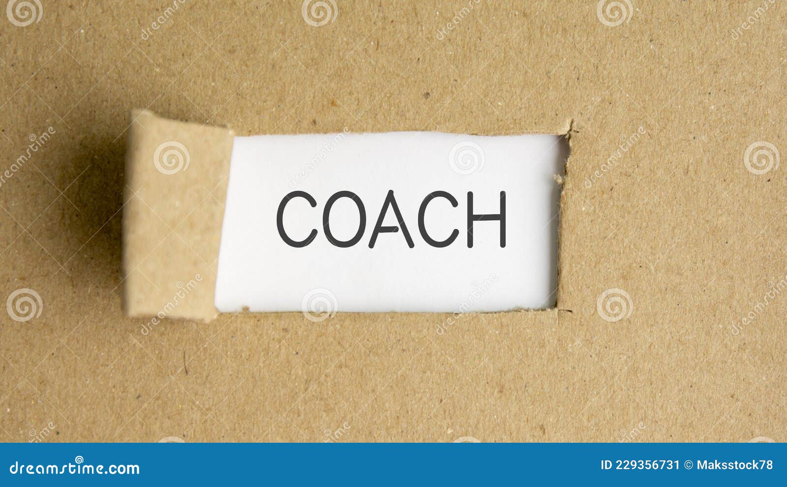 The Text Coach Behind Torn Brown Paper Stock Image - Image of thumb ...