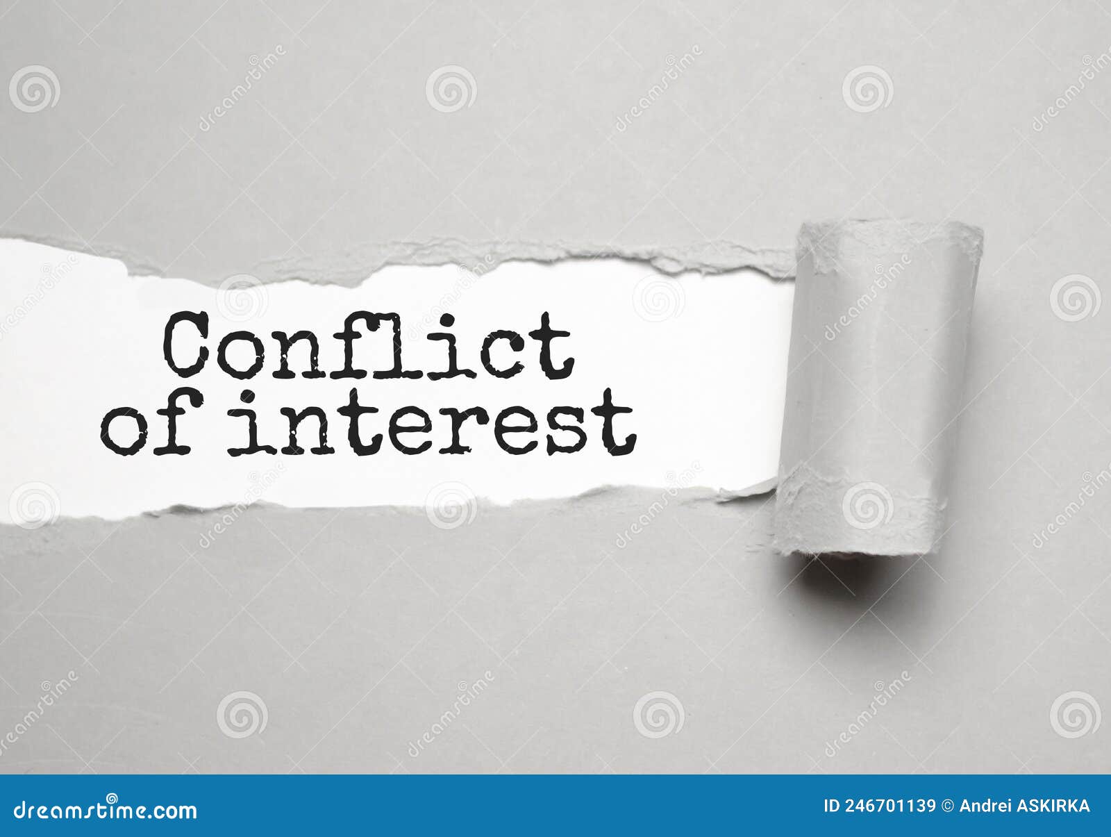 The Text Conflict of Interest Appearing Behind Torn Brown Paper Stock ...