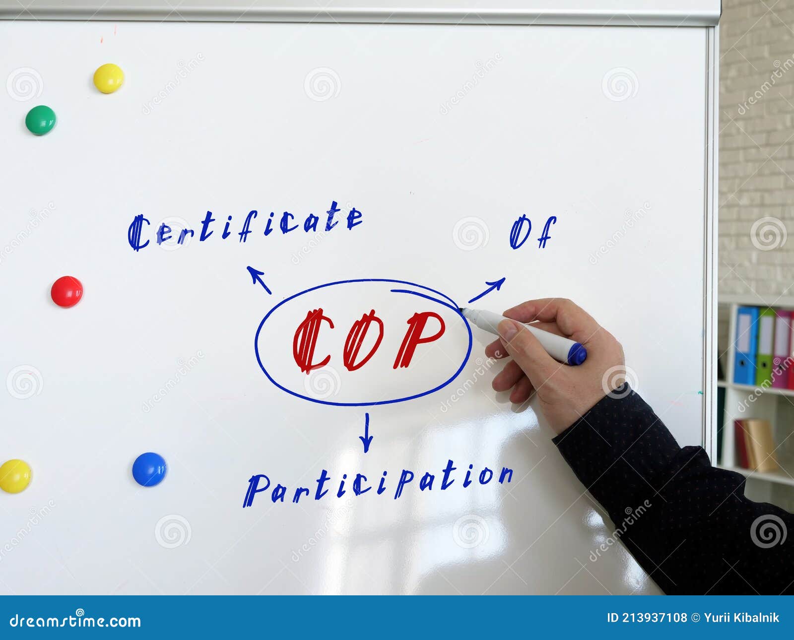 Text COP Certificate of Participation on Concept Photo. Male Hand with ...
