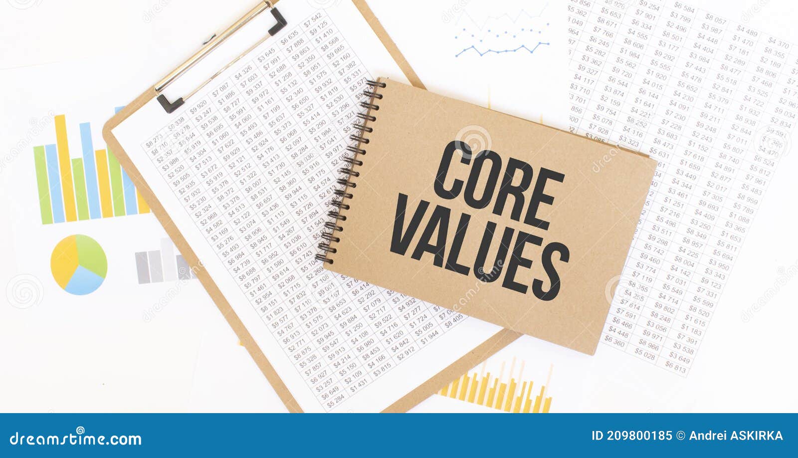 Text Core Values on Brown Paper Notepad on the Table with Diagram ...