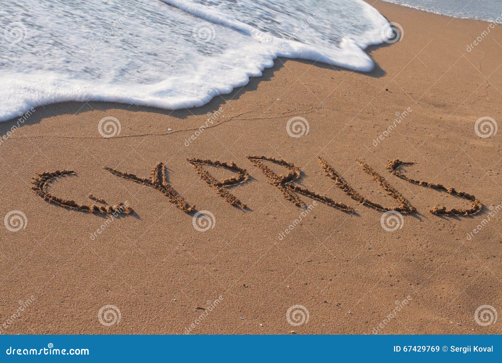 Text of Cyprus on the Sand Near the Sea Close-up Stock Image - Image of ...
