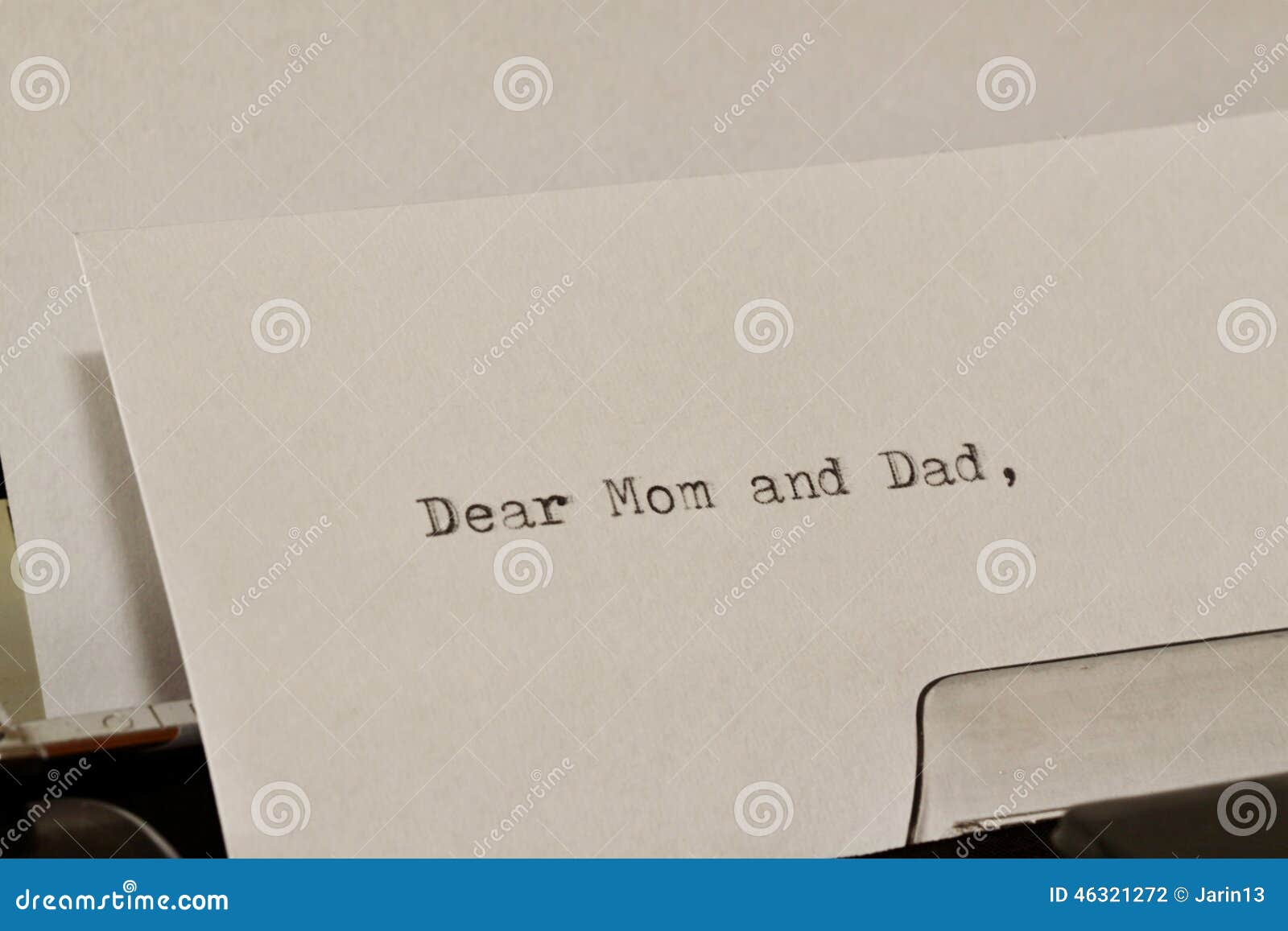 Text Dear Mom and Dad Typed on Old Typewriter Stock Photo - Image of ...