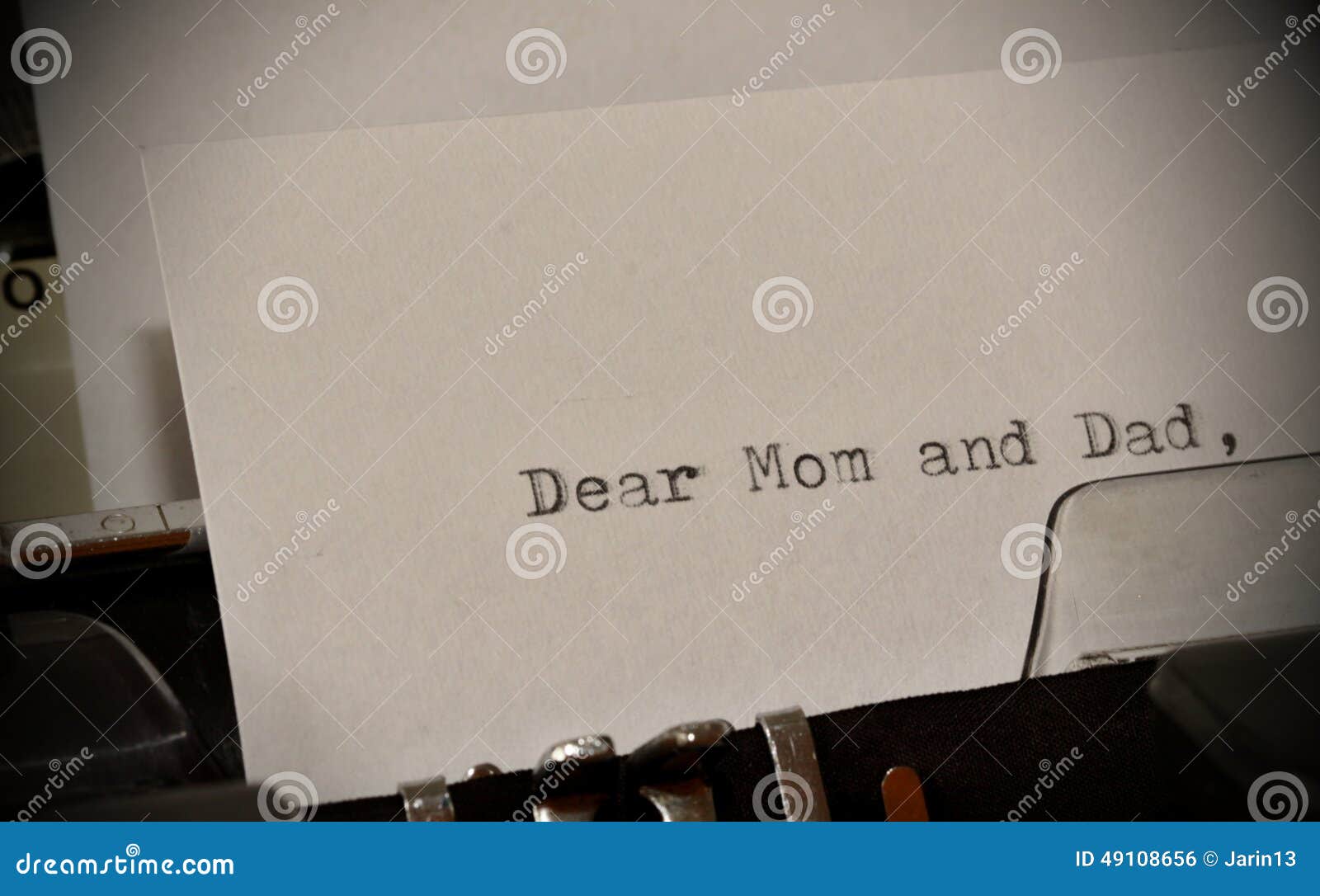 Text Dear Mom and Dad Typed on Old Typewriter Stock Photo - Image of ...