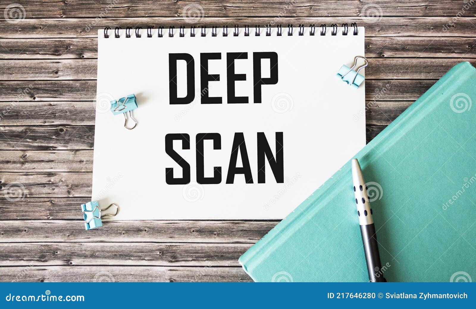The Text DEEP SCAN is Written on a Notebook, Next To a Diary, a Pen and ...