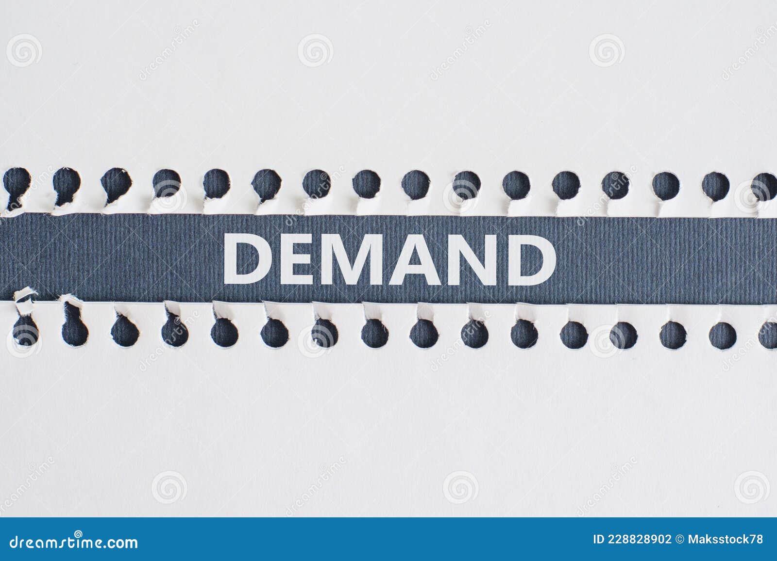 Torn Paper Strip on Blue Background with Text DEMAND Stock Photo ...