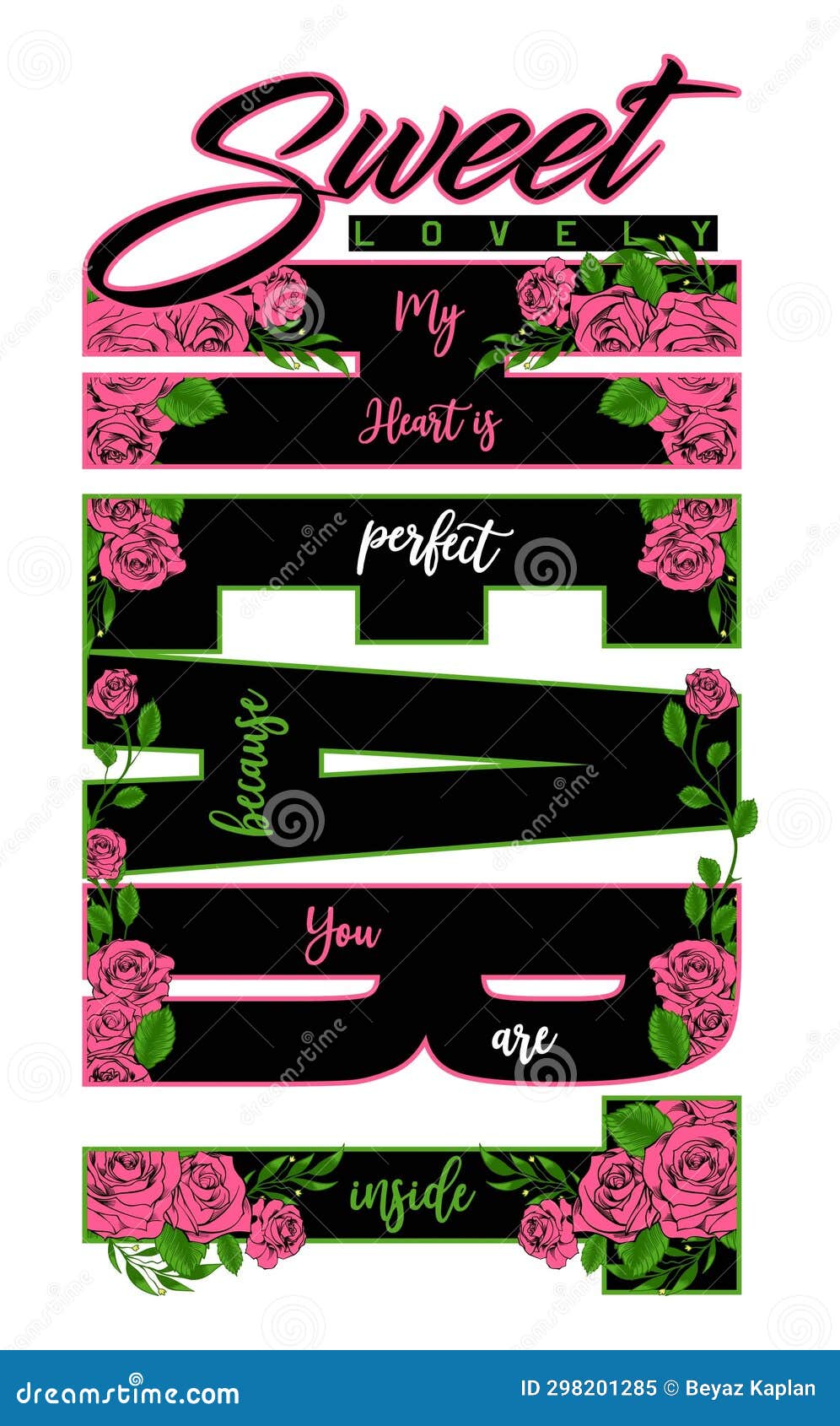 Text Design and Effect Pattern with Roses. for Textile, Ready for ...