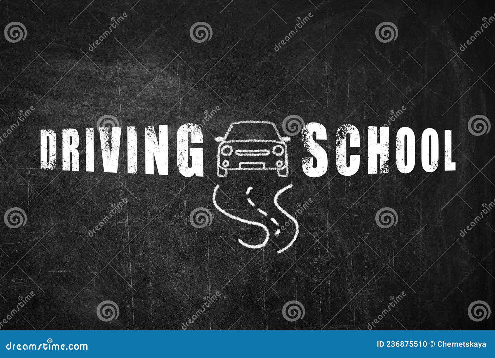 Text Driving School and Drawing of Car on Blackboard Stock Photo ...