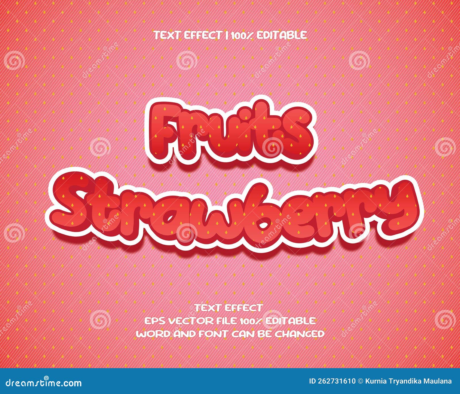 Text Effect Editable Vector Eps File Red Strawberry Fruit Theme Pink ...