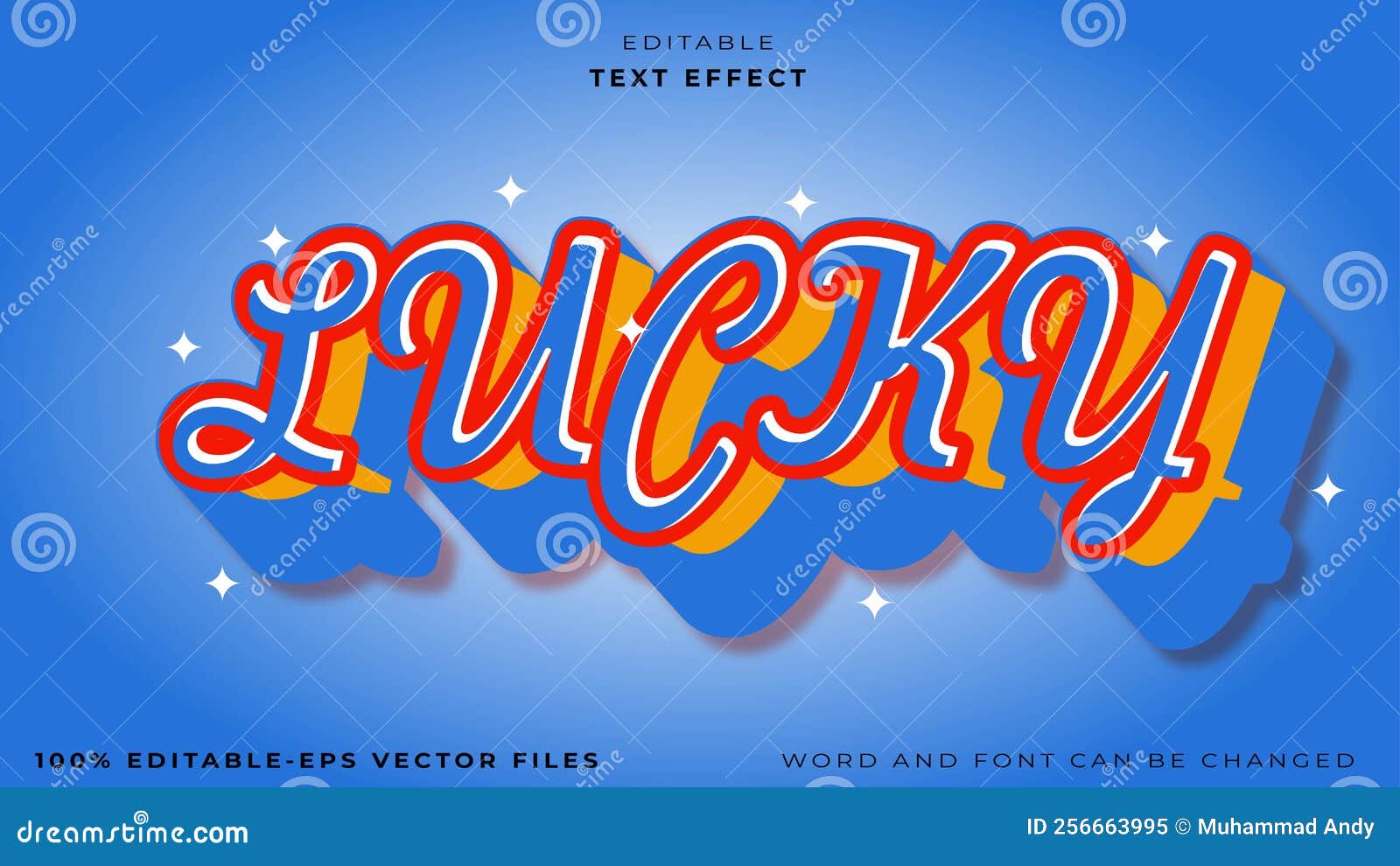 Text Effect Lucky Blue Font Template Vector Stock Illustration ...