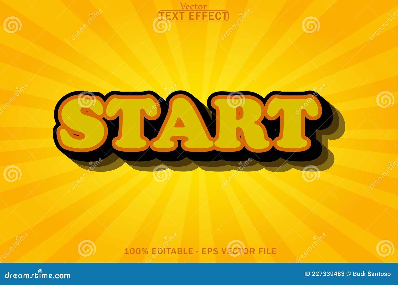Text Effect Start. Text in Yellow 3D Style Stock Vector - Illustration ...