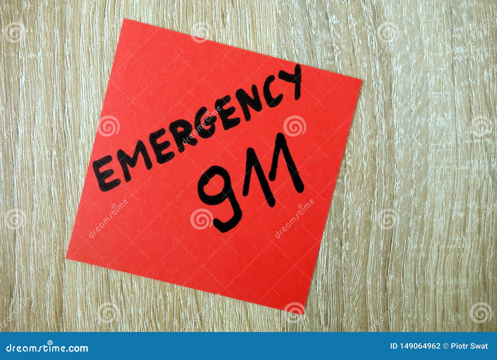 Text Emergency 911 Written on Red Sticker, Closeup Stock Photo - Image ...