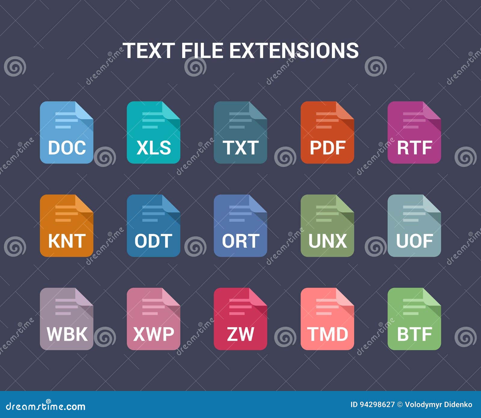 Text File Extensions. Flat Colored Vector Icons Stock Vector ...