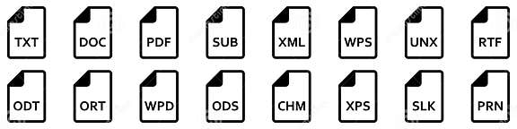 Text File Formats Icon. Set of Vector Linear Icons of Different Text Documents Stock Vector ...