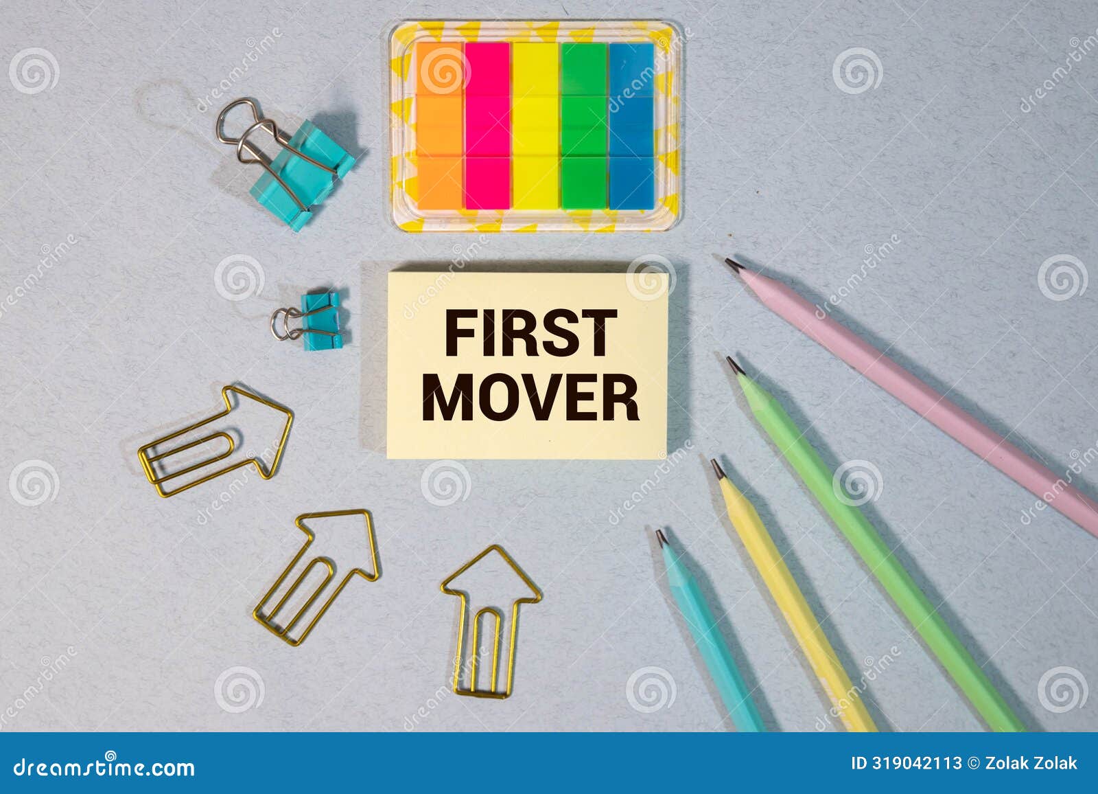Text First Mover on the Short Note Texture Background. Stock Image ...