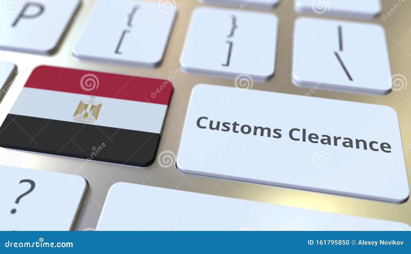 CUSTOMS CLEARANCE Text and Flag of Egypt on the Buttons on the Computer ...