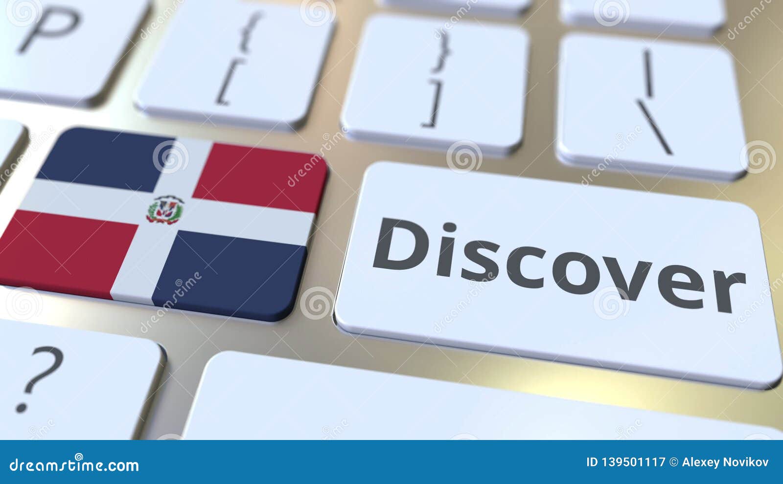 DISCOVER Text and Flag of the Dominican Republic on the Buttons on the ...
