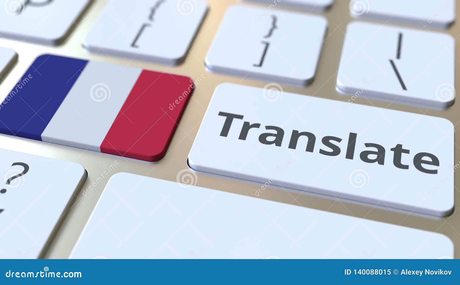 TRANSLATE Text and Flag of France on the Buttons on the Computer ...