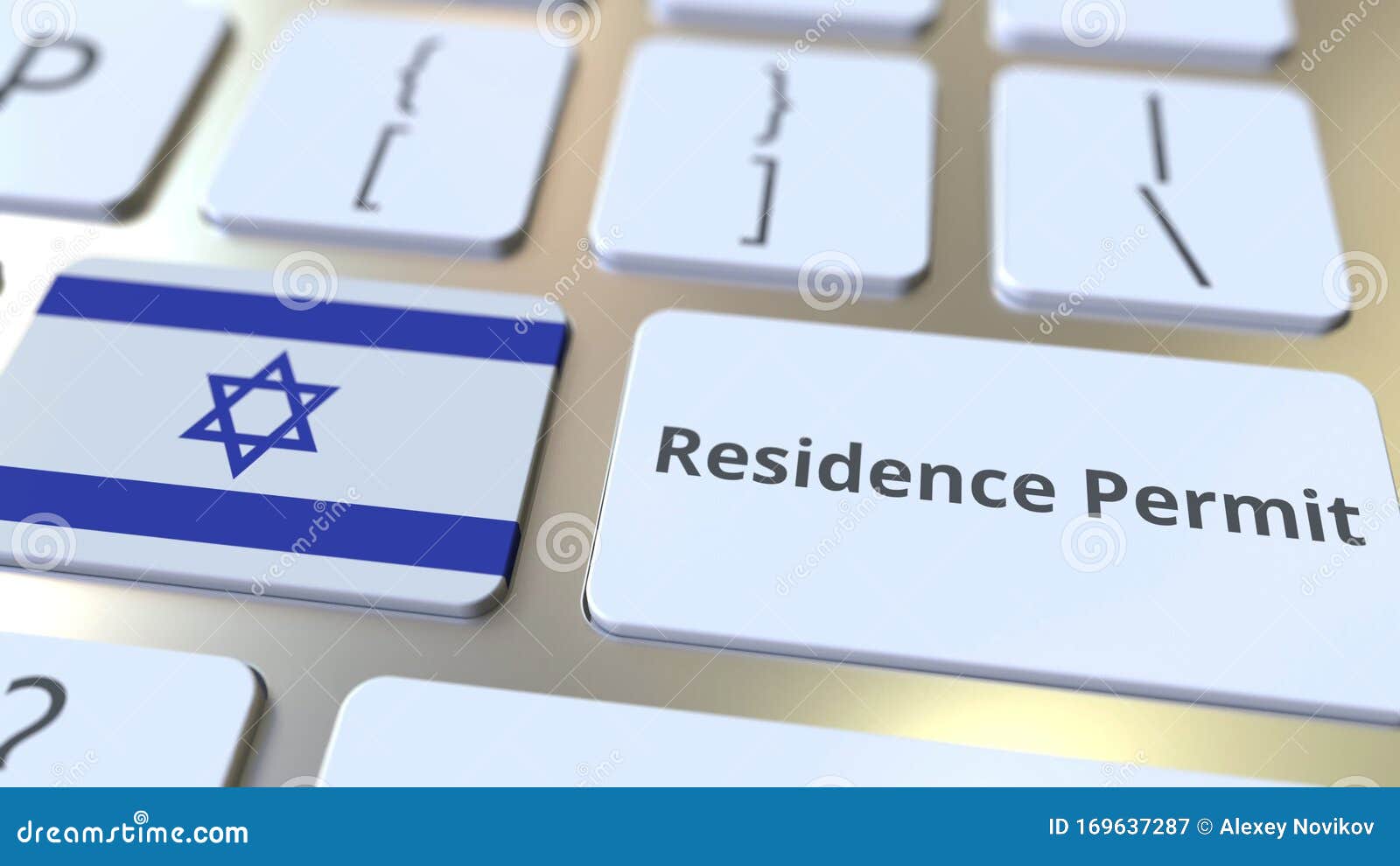 Residence Permit Text and Flag of Israel on the Buttons on the Computer ...