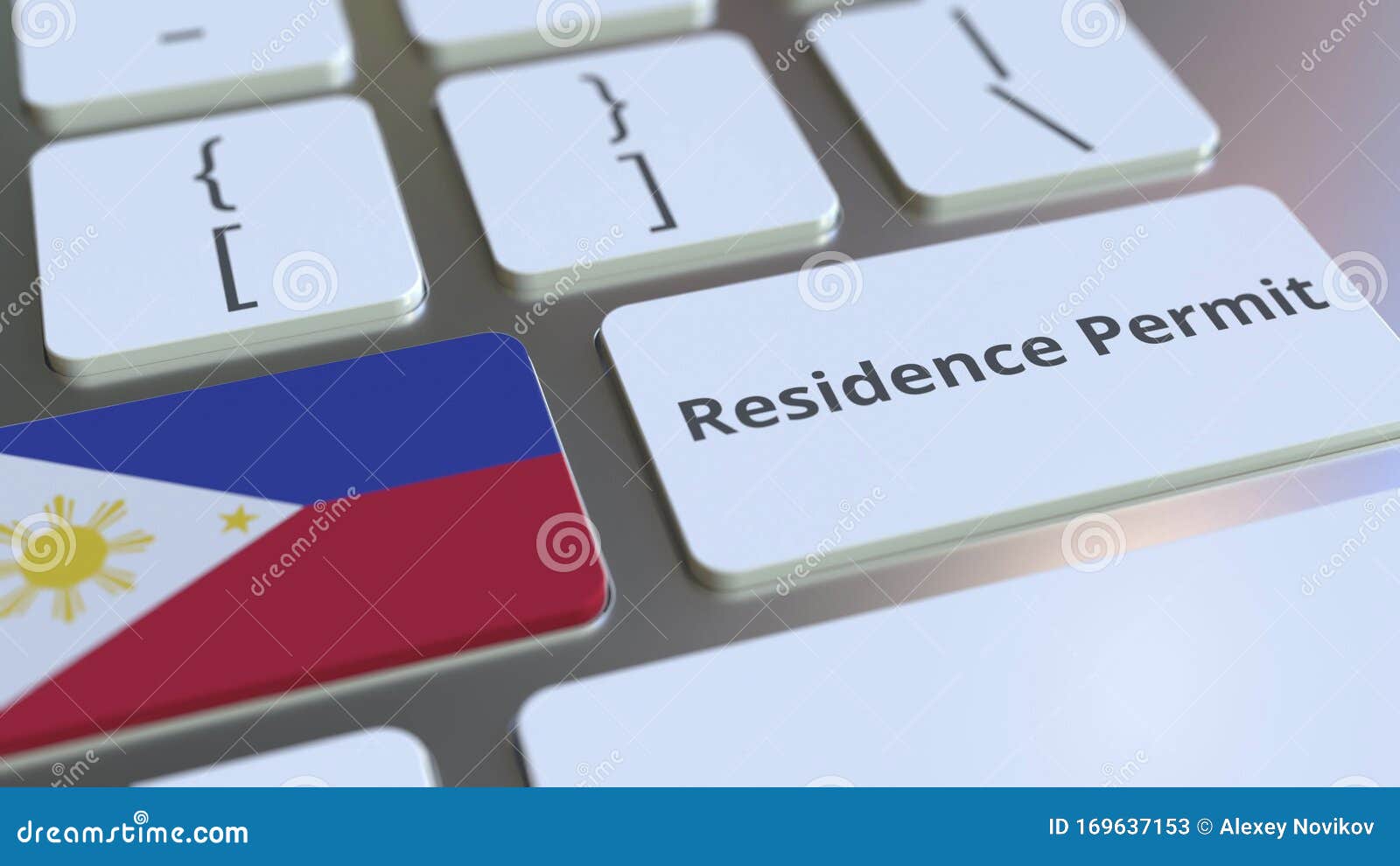 Residence Permit Text and Flag of Philippines on the Buttons on the ...