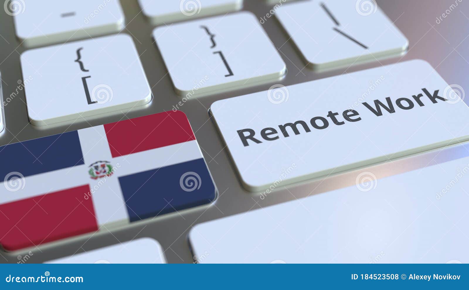 Remote Work Text and Flag of the Dominican Republic on the Computer ...