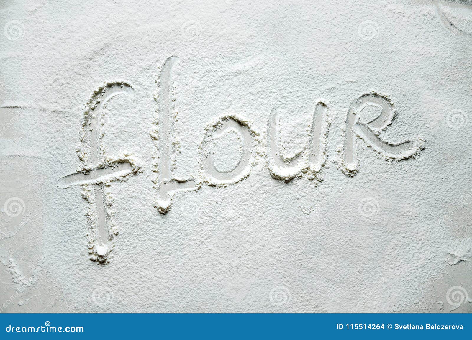 Text on the Flour Scattered on the Table. Texture Flour on White ...