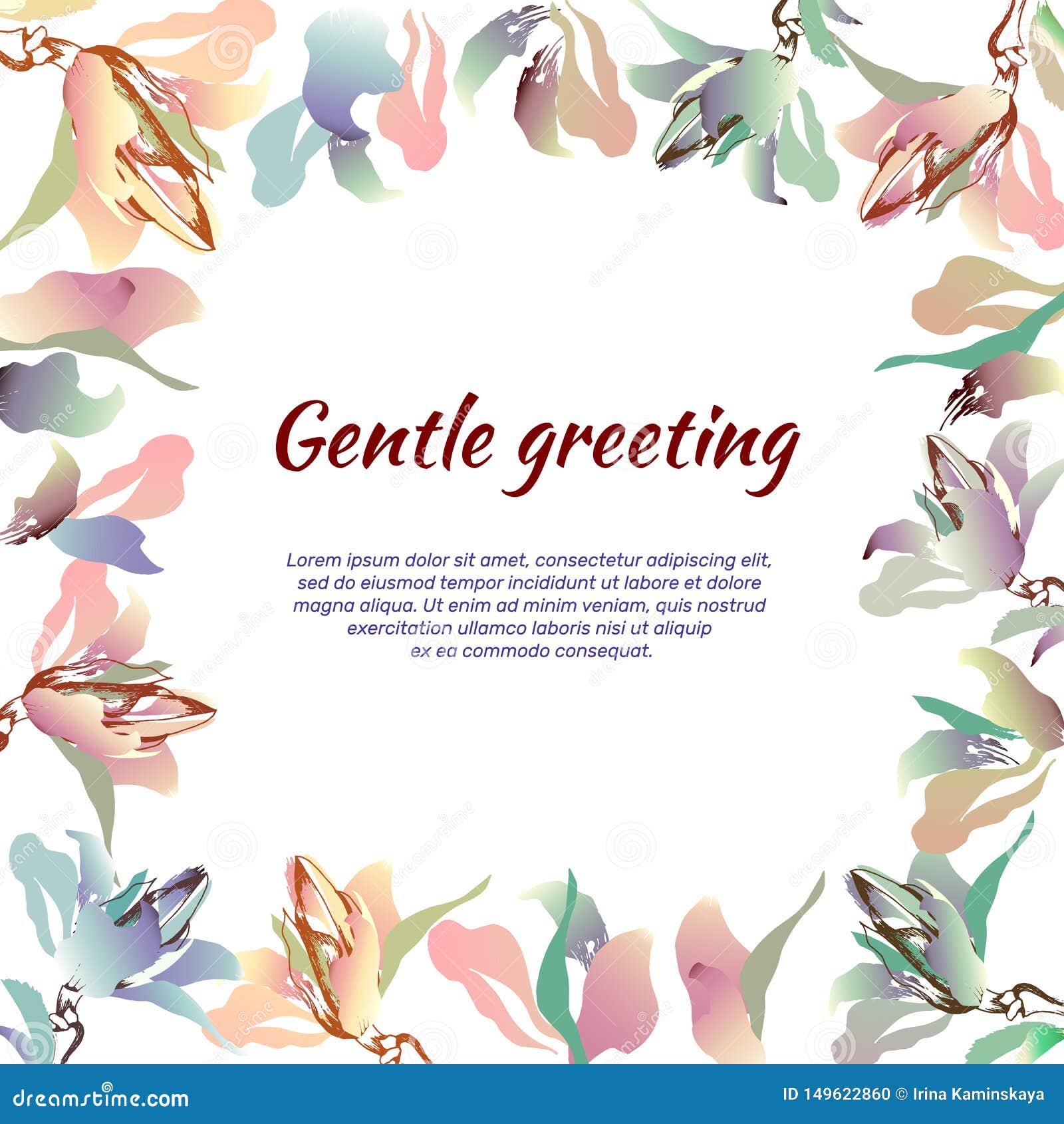 Text Frame with Delicate Watercolor Flowers. Template for Cards ...