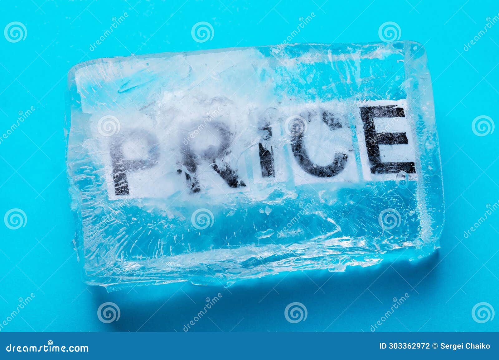 Text Frozen in a Piece of Ice on a Blue Background, Concept on the ...